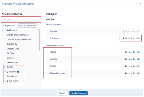 Manage Visible Columns